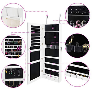 ZENY Mirror Jewelry Cabinet, Full Length Mirror with Jewelry Storage, Lockable Makeup Organizer Wall Door Mounted