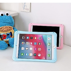 for iPad 9th/8th/7th Generation Case, iPad 10.2 Case 2021/2020/2019, with 360° Rotatable Kickstand Cute Cartoon Shockproof 10.2 Inch Silicone Case (Pink)