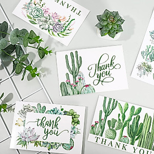 AnyDesign Cactus Thank You Cards 36 Pack Watercolor Succulent Note Cards with Matching Seal Stickers Envelopes Greenery Greeting Blank Cards for Birthday Baby Shower Wedding Bridal Party, 4 x 6