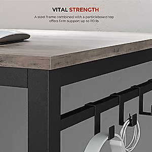 VASAGLE ALINRU Computer Desk, 55-Inch Writing Desk, Office Desk with 8 Hooks, for Study, Home Office, Easy Assembly, Steel Frame, Industrial Design, Greige and Black ULWD059B02