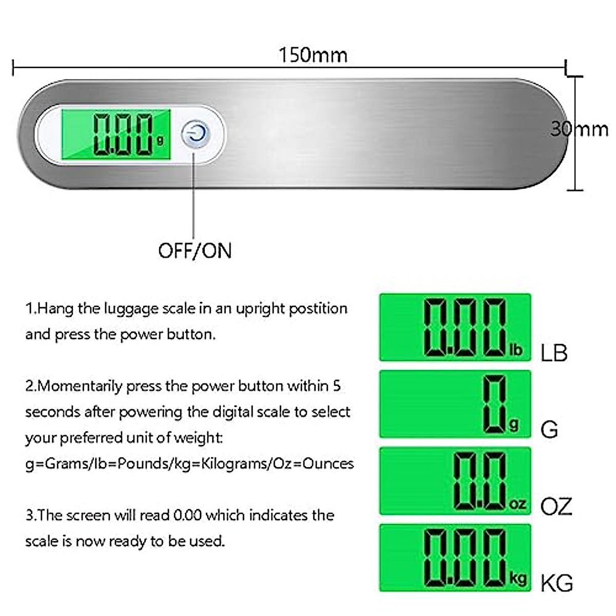 Luggage Scale, 50kg Hand Hanging Portable Travel Scale with Hook Electronic Baggage Weight Measuring Digital Weighing