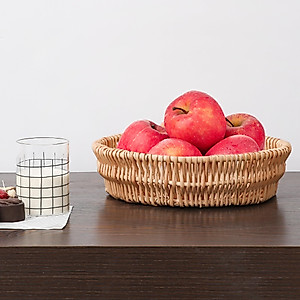 LONGERO Handcrafted Storage Basket, Wicker Round Bowl, Handwoven Shelf Basket, Natural Willow, 1 Pack, Large Size-Top Inner Ø ca 12.5''