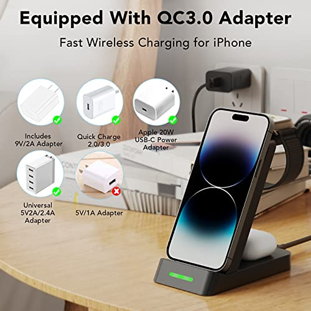 Wireless Charging Station for Apple Products 3 in 1 Wireless Charger Stand Compatible with Apple Watch Ultra 8 7 SE 6 5 4 AirPods Pro iPhone 14 13 12 11 Pro Max Multiple Devices Wireless Charger Dock