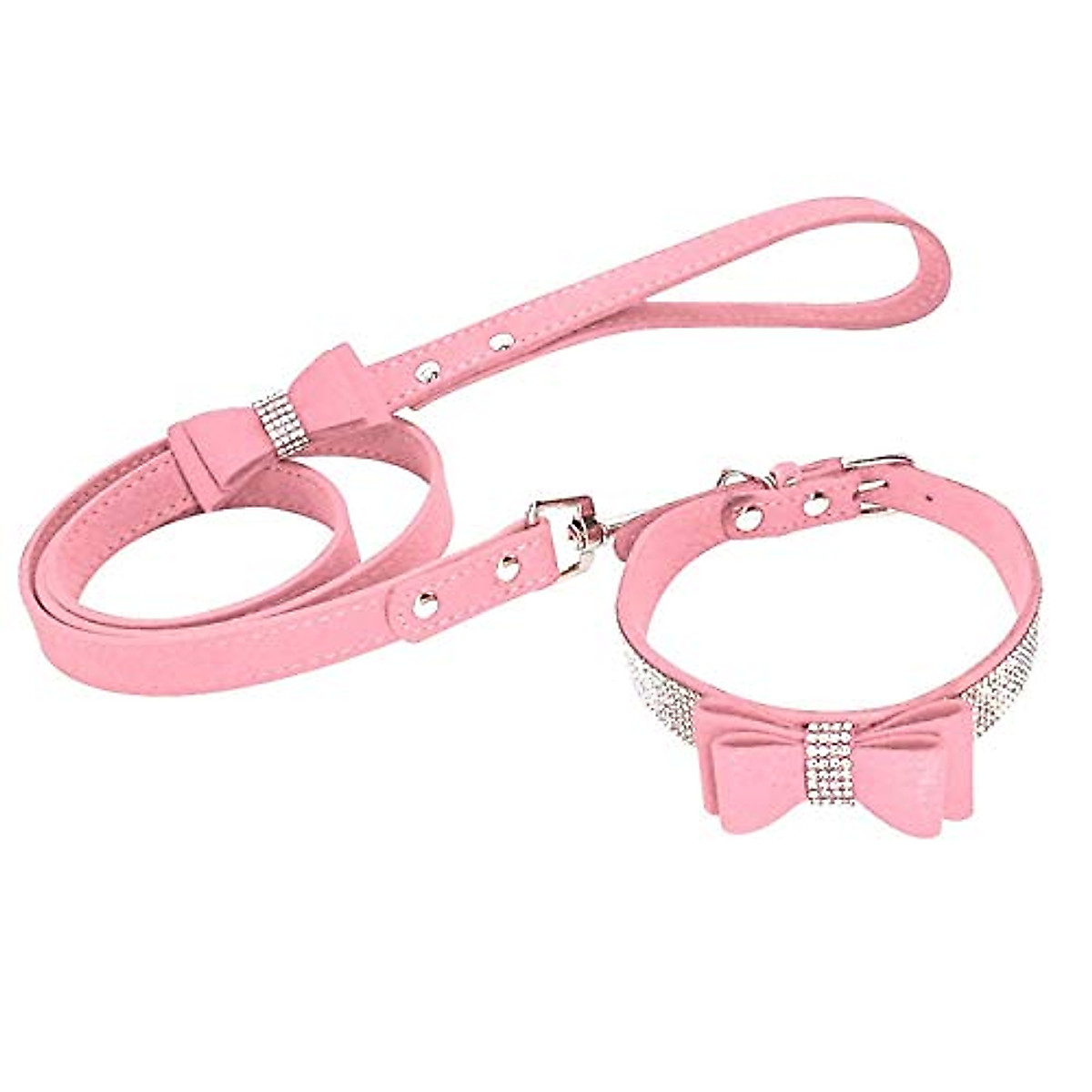 PSAVE Pet Traction Rope Rhinestone Leather Dog Cat Collar Leash Set Crystal Diamond Inlaid Cute Bow Puppy Dog Collar Leash (Color : D, Size : 2)