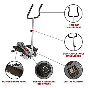 Sunny Health & Fitness Magnetic Standing Elliptical with Handlebars - SF-E3988, Grey