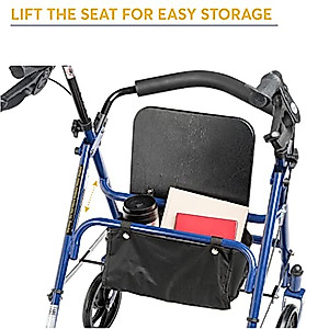 Drive Medical 10257BL-1 4-Wheel Rollator Walker With Seat & Removable Back Support, Blue
