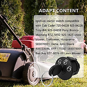 Tecreddy Ignition Switch 3 Position with Key for Cub Cadet, Troy-Bilt, MTD, Craftsman, Husqvarna, Delta, JD Riding Lawn Mower 925-04228, 725-04228