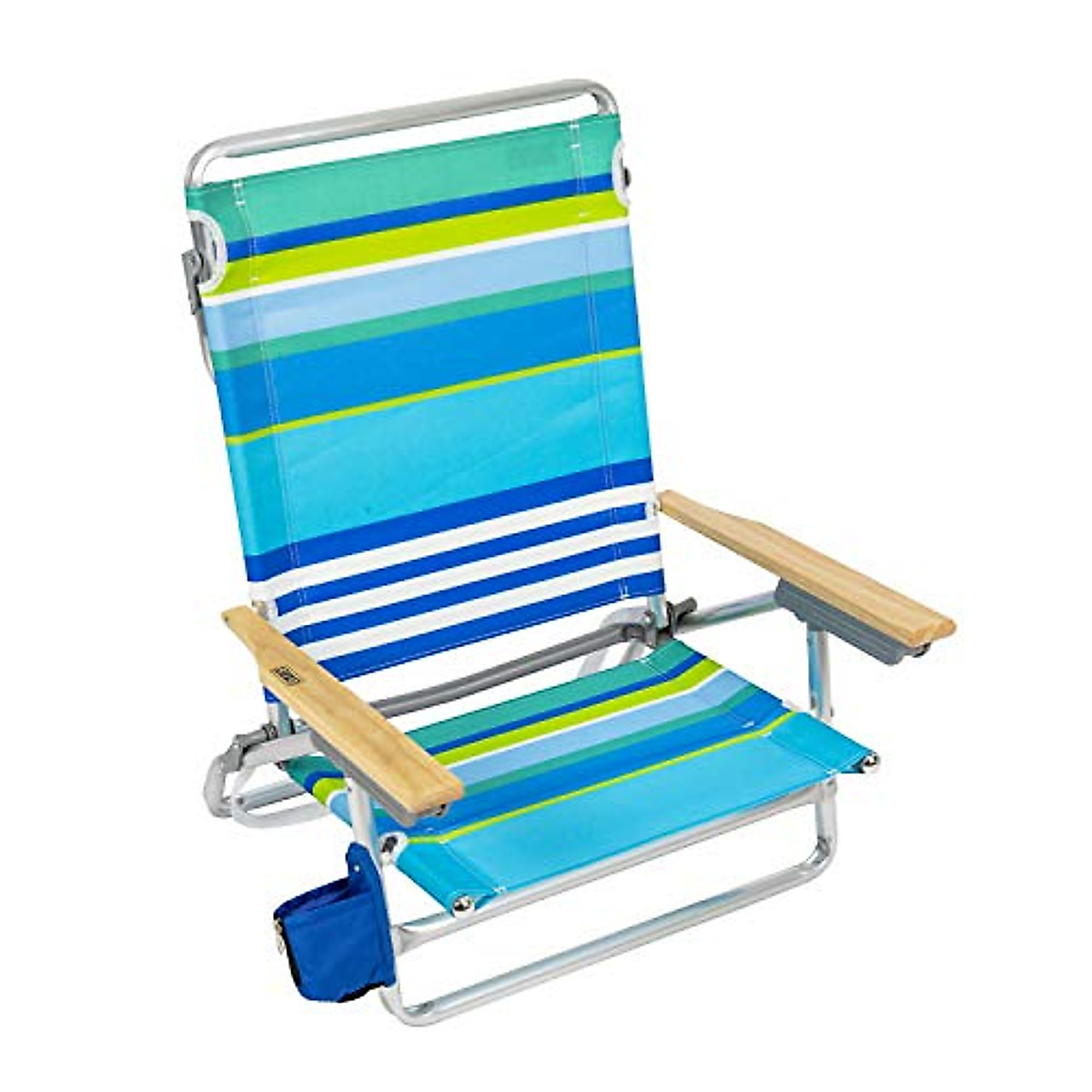 RIO beach Classic 5-Position Lay-Flat Folding Beach Chair, 30.8" x 24.75" x 29.5", Cool Blue Stripes