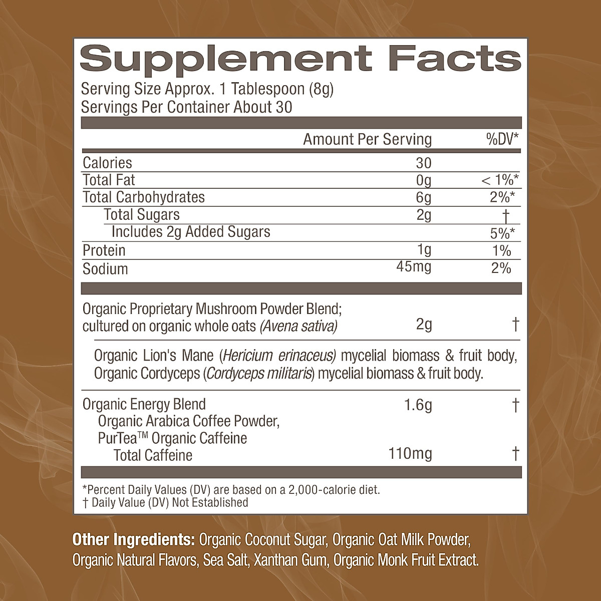 Om Mushroom Superfood Coffee Latte Blend Mushroom Powder, 8.47 Ounce Canister, 30 Servings, Lion's Mane, Cordyceps, Reishi, Chaga, Energy & Mental Clarity Support Supplement