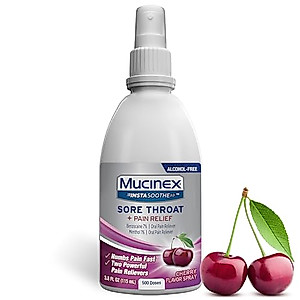 Mucinex Instasoothe Sore Throat Relief, Throat Numbing Spray Starts to Work On Contact, Sore Throat Pain Medicine, Relieves Pain associated with Sore Throat, Cherry Flavor Throat Spray, 3.8 Fl Oz