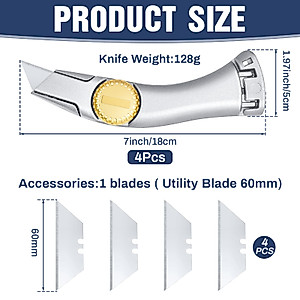 Leriton 4 Pcs Silver Fixed Blade Roofing Knife Heavy Duty Roofer's Knife Utility Knife Roofing Tools Box Cutter with Holster Belt Clip for Carpet