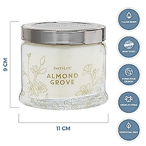 PartyLite Almond Grove 3-Wick Jar Candle, Highly Fragranced Clean Burning Glass Candle, 25-45 Hours Burn Time (Almond Grove)