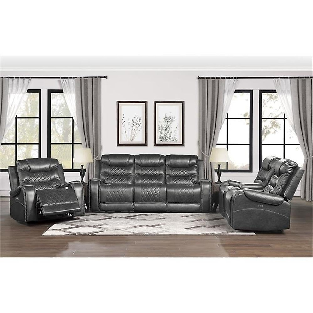 Lexicon Derringer Wall Hugger Power Double Reclining Loveseat, Gray
