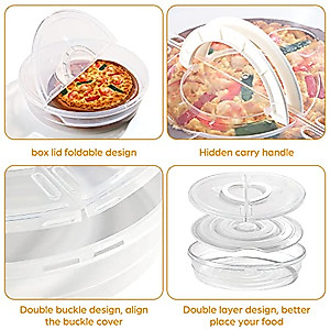 2 Pack 12 inch Food Storage Container with Lid and Handle, Reusable 2 Compartments Pizza Slice Storage Container, Pizza Storage Container Round for Cheese Cake, Corn Pie, Fruit White Clear Visible