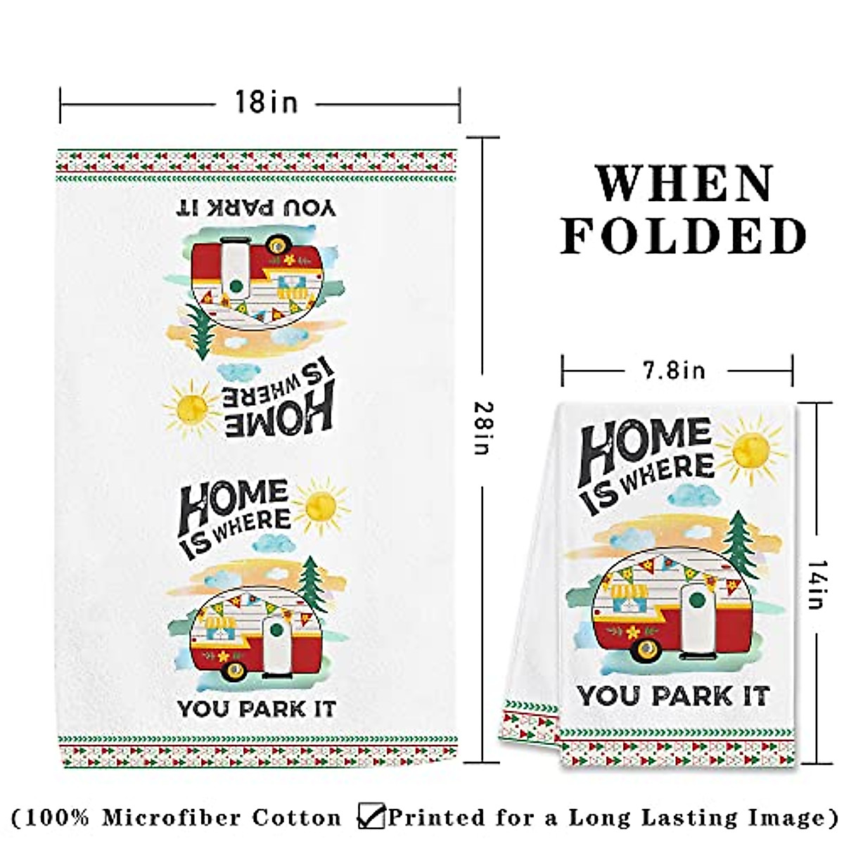 Bonsai Tree Camping Dish Towels and Dish Cloths, Funny Happy Camper Kitchen Hand Towels Sets of 4, Farmhouse RV Owners Lovers Sayings Quotes Tea Towels Housewarming Gifts Decor for Women New Home