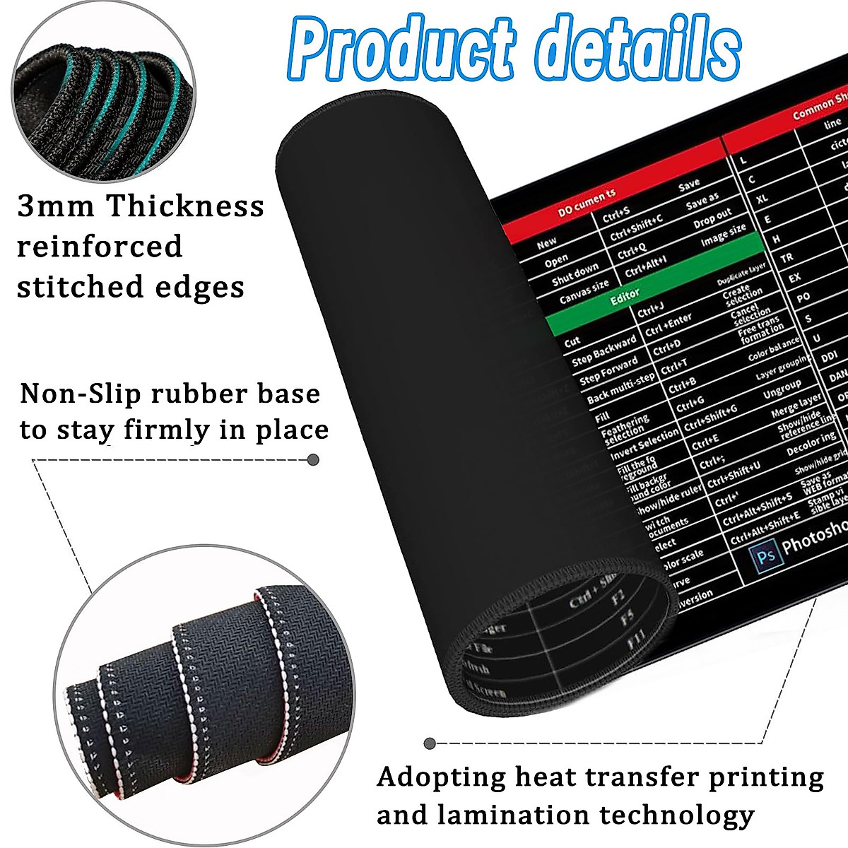 AGSIXZLAN Anti Slip Keyboard Pad with Shortcuts-Keyboard Pad with Wrist Support - 31.5x11.8 Inch for Office & School Supplies,Upgraded Extended Large Mouse Pads-Enhance Efficiency and Comfort