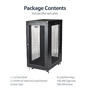 StarTech.com 4-Post 24U Server Rack Cabinet, 19" Data Rack Cabinet for IT / Network Equipment, with Adjustable Mounting Rails