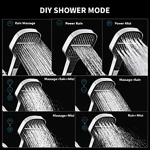 YASINU Handheld Shower Head with Extra Long Hose, 8 Setting Square Detachable Hand Held Spray with Upgrade Button & On Off Switch, 79" Hose - Chrome