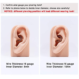 FANSING Grade 23 Titanium Daith Earrings for Women 16 Gauge Helix Cartilage Ear Piercing Hoop 10mm Septum Jewelry Silver Hinged Septum Nose Rings 16g Clicker