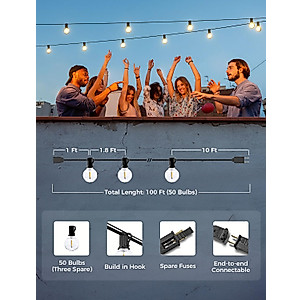 XMCOSY+ Outdoor String Lights 100Ft Dimmable Patio Lights, 50+3 G40 Globe Shatterproof Bulbs, Hanging Waterproof LED String Lights for Outside, Porch, Patio, Yard, Bistro, Café