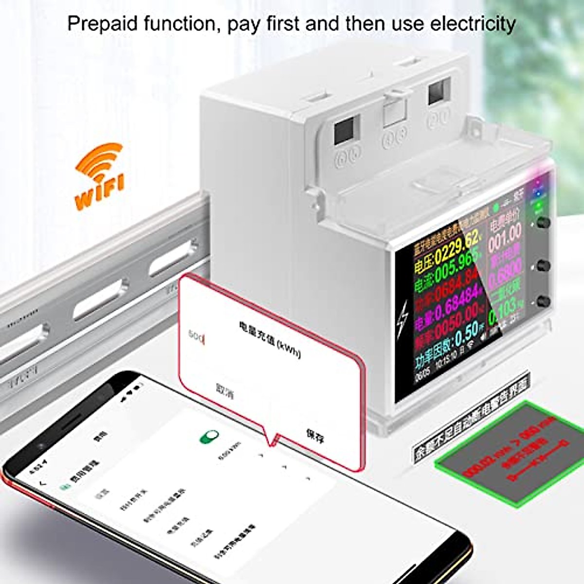 Smart Power Monitor, Multifunctional APP Control Sharing Management AC85‑265V WiFi Electric Meter with 2.4in TFT Display for Shopping Mall