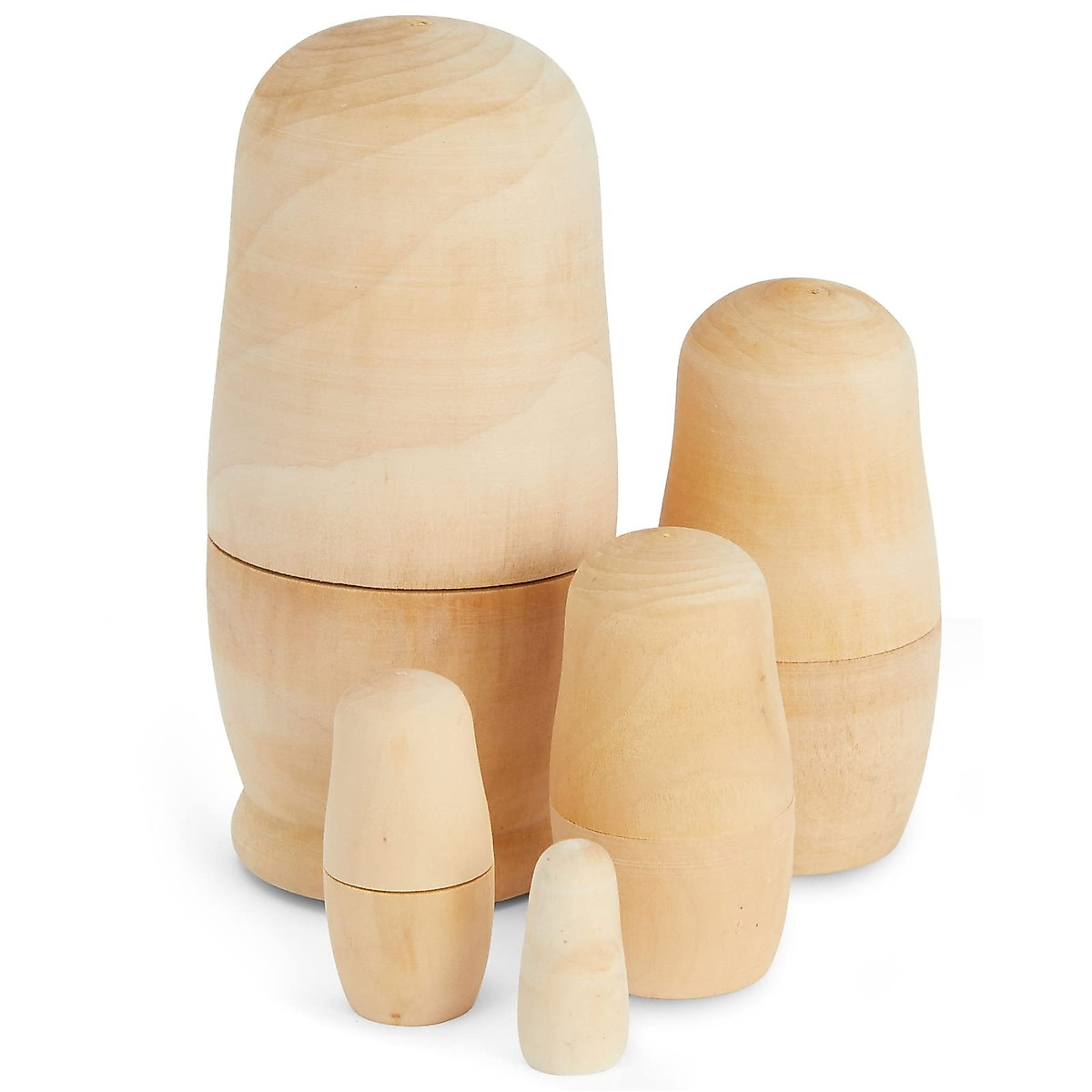 Juvale 5 Piece Set of Unpainted Blank Russian Nesting Dolls for DIY Crafts, Art Projects