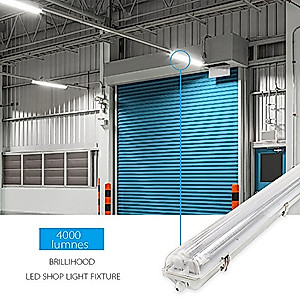 BRILLIHOOD LED Vapor Proof 4ft Light Fixture, 36 Watt, 4000lm, 6000K (Bright White), Clear Cover, IP65 Waterproof 4' Long Overhead Shop Light, Indoor/Outdoor Lighting, 4-Pack