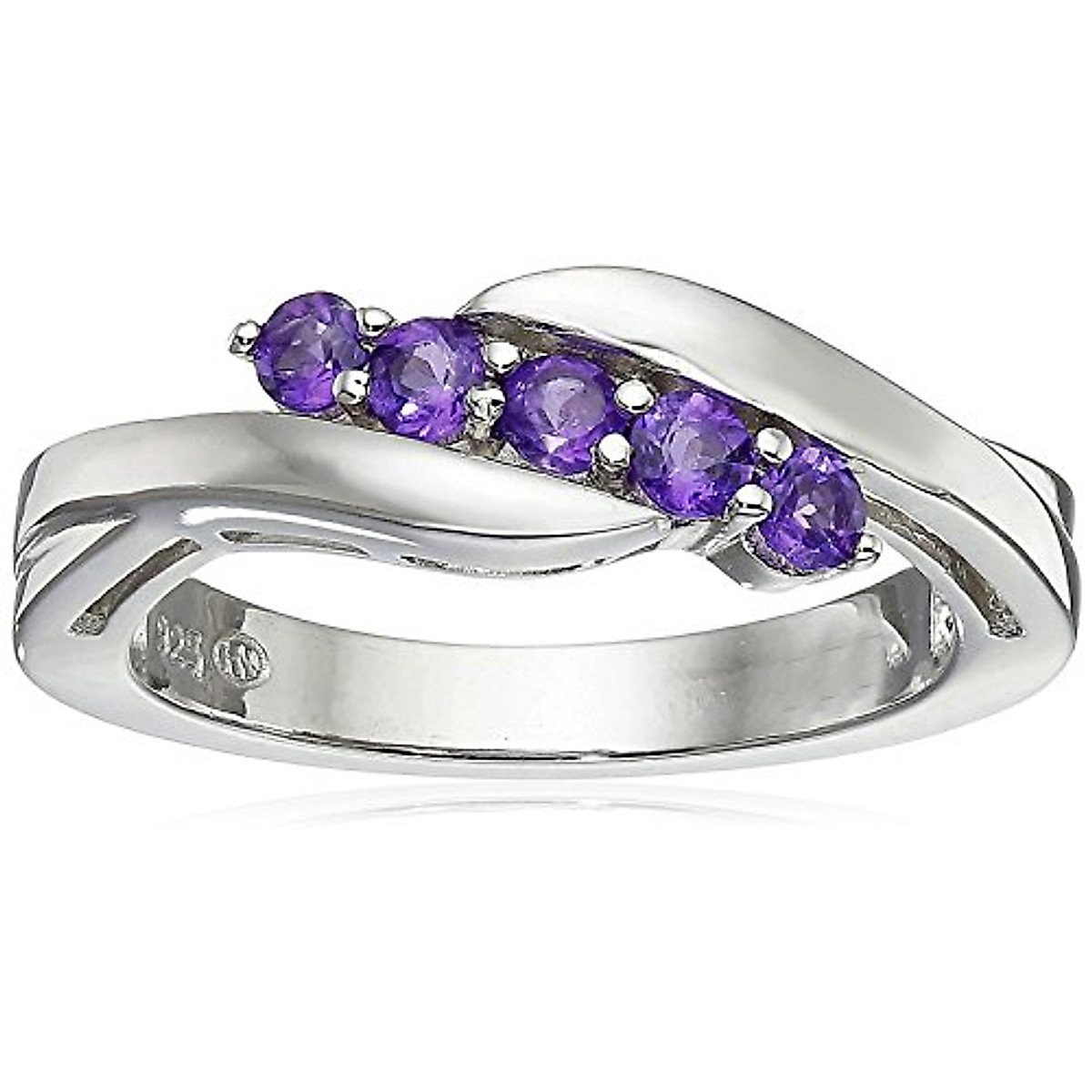 Amazon Collection Sterling Silver Genuine African Amethyst Five Stone Bypass Ring, Size 7