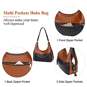 Over Earth Genuine Leather Hobo Bags for Women Medium Soft Leather Purses Casual Shoulder Bags and Handbags(O106-2E Brown/Black)