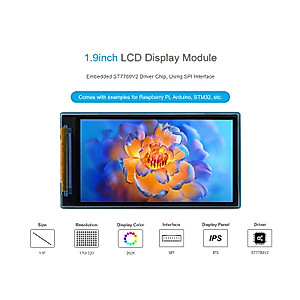 1.9inch LCD Display Module, 170×320 Resolution RGB 262K Colors IPS Screen, Embedded ST7789V2 Driver chip, Using SPI Interface, for Raspberry Pi, Arduino, STM32, etc.