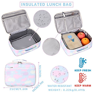 Lohol Rainbow Backpack with Lunch Box for Kids Girls Teens, Lightweight Water Resistant BookBag Set for School Travel (Pink)