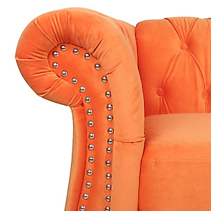 LEVNARY Velvet Chesterfield Sofa, Classic Tufted Upholstered Couch, Modern 3 Seater Couch Long Settee Furniture with Tufted Back for Living Room Office (Orange)
