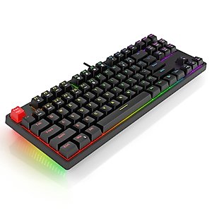 havit Mechanical Keyboard, TKL Mechanical Gaming Keyboard Wired LED Rainbow Backlit Keyboards Red Switches 80% 87 Keys Compact for PC Gaming Computer