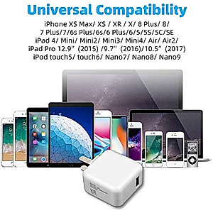 USB Wall Charger Block Compatible with iPad iPod iPhones, 12W 2.4A Portable Charger Adapter Plug Compatible with iPad 4 3 2 /Mini/Air 2 /Pro, iPhone 11 /X Xs Max XR /8/7 /6 6s Plus