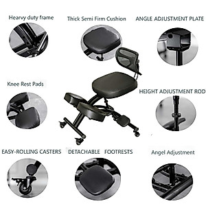 Ergonomic Kneeling Chair with Back Support, for Home and Office, Black