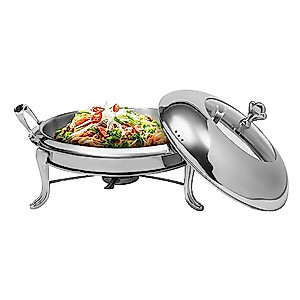 KOLHGNSE 24cm Silver Chafing Dish Buffet Set, Round Stainless Steel Chafer, Buffet Servers and Warmers Set Warming Tray with Glass Window for Wedding, Parties, Banquet, Events