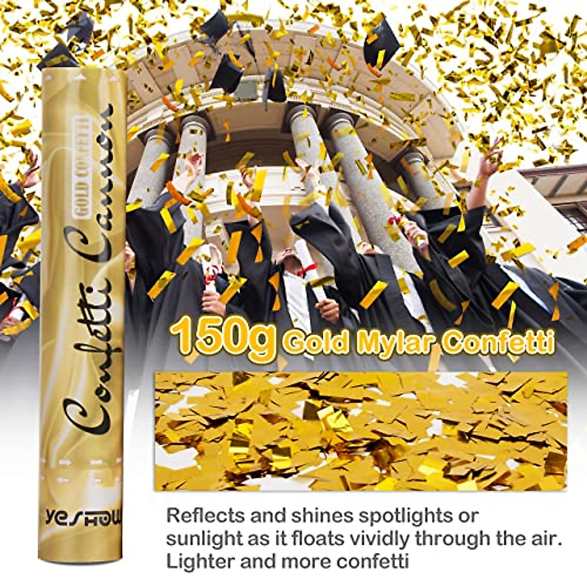 Confetti Cannon Party Poppers Gold,(6 pack)YESHOW Confetti Shooters Blaster for Birthday Graduation Wedding Christmas New Year’s Eve and Any Celebrations