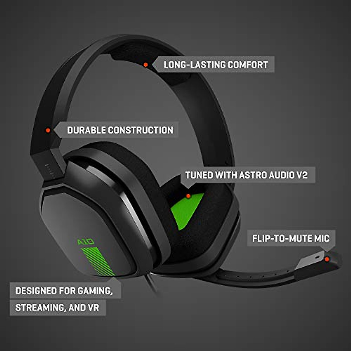 ASTRO Gaming A10 Wired Gaming Headset, Lightweight and Damage Resistant, ASTRO Audio, 3.5 mm Audio Jack, for Xbox Series X|S| One, PS5, PS4, Nintendo Switch, PC, Mac- Black/Green