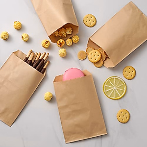 Tendwarm 100 Pcs 4x6 Inches Brown Kraft Paper treat Bags Flat favor bag for Party Wedding Small Gift bag