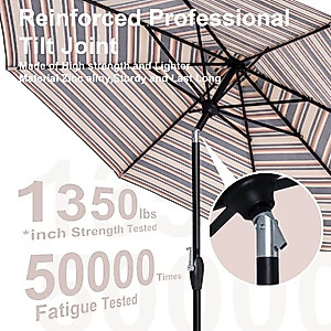 Tempera 9 ft Striped Patio Umbrellas Outdoor Table Market Umbrellas with 2-year Nonfading Canopy, 8 Sturdy Ribs and Push Button Tilt & Crank