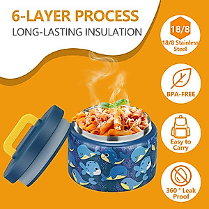PIQUEBAR 8oz Kids Thermo for Hot Food,Small Lunch Thermos Food Container Stainless Steel,Easy Open Wide Mouth Thermo for Hot Cold Food for Preschool Travel (Blue Whale)
