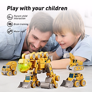 Grechi Take Apart Dinosaur Toys for Kids 5-8, 5 in 1 Construction Vehicles Transform into Big Dinosaur Robot STEM Toys for 3 4 5 6 7 8 Year Old Kids, Boys