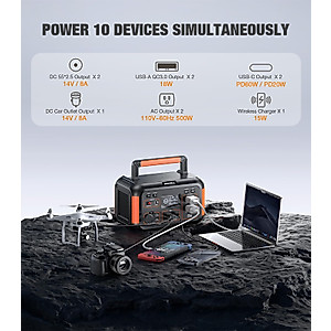 GRECELL 500W Portable Power Station 444Wh Solar Generator with 110V Pure Sine Wave AC Outlet/PD60W, 1000W Peak power station for Camping Trip RV Outdoor Home Emergency Backup & Solar Powered