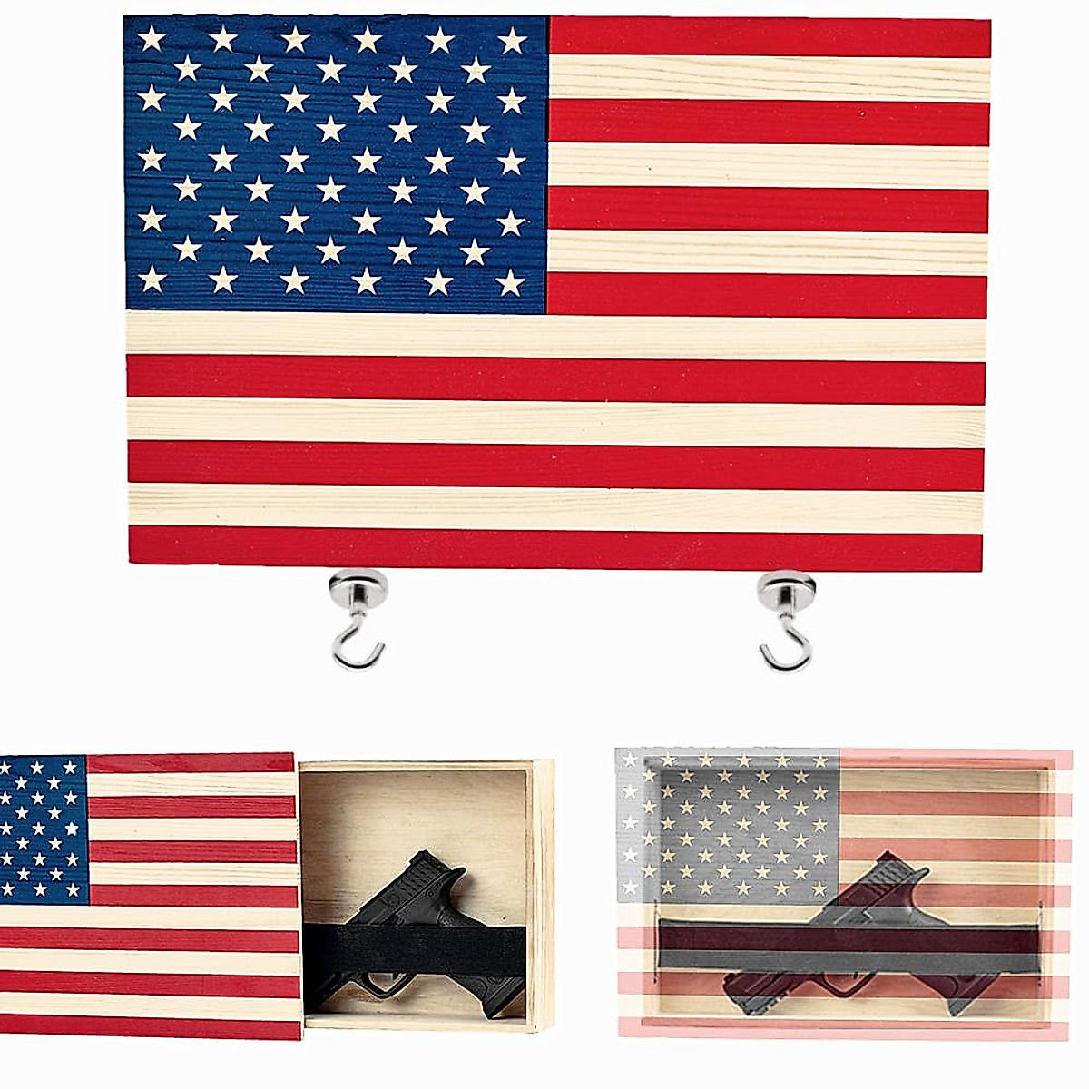 DeYoungArbeit Pistols Wall Cabinet with Magnetic Lock, Wall Shelf Gun Safe, Handmade Wooden Box Storage (Wood Cover)