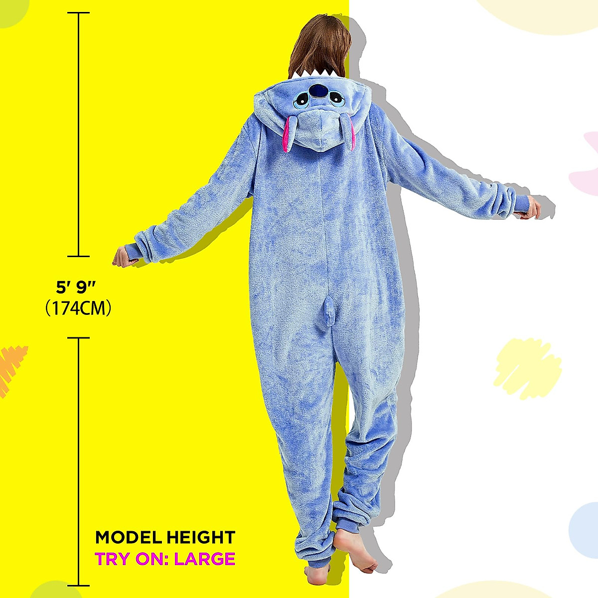 Yemnut Snug Fit Adult Unisex Onesie Cosplay Costume，One Piece Pajama Halloween Homewear Suit for Women and Men (X-Large, Blue Stitch)