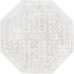 Unique Loom Oxford Collection Area Rug - Magdelan (7' 1" Octagon, Cream/ Ivory)