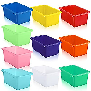 10 Pack Plastic Toy Storage Bins Colorful Small Cubby Storage Organizer Bins Toy Containers for Classroom Crafts Books Clothes Office Art Supplies, 10 Color