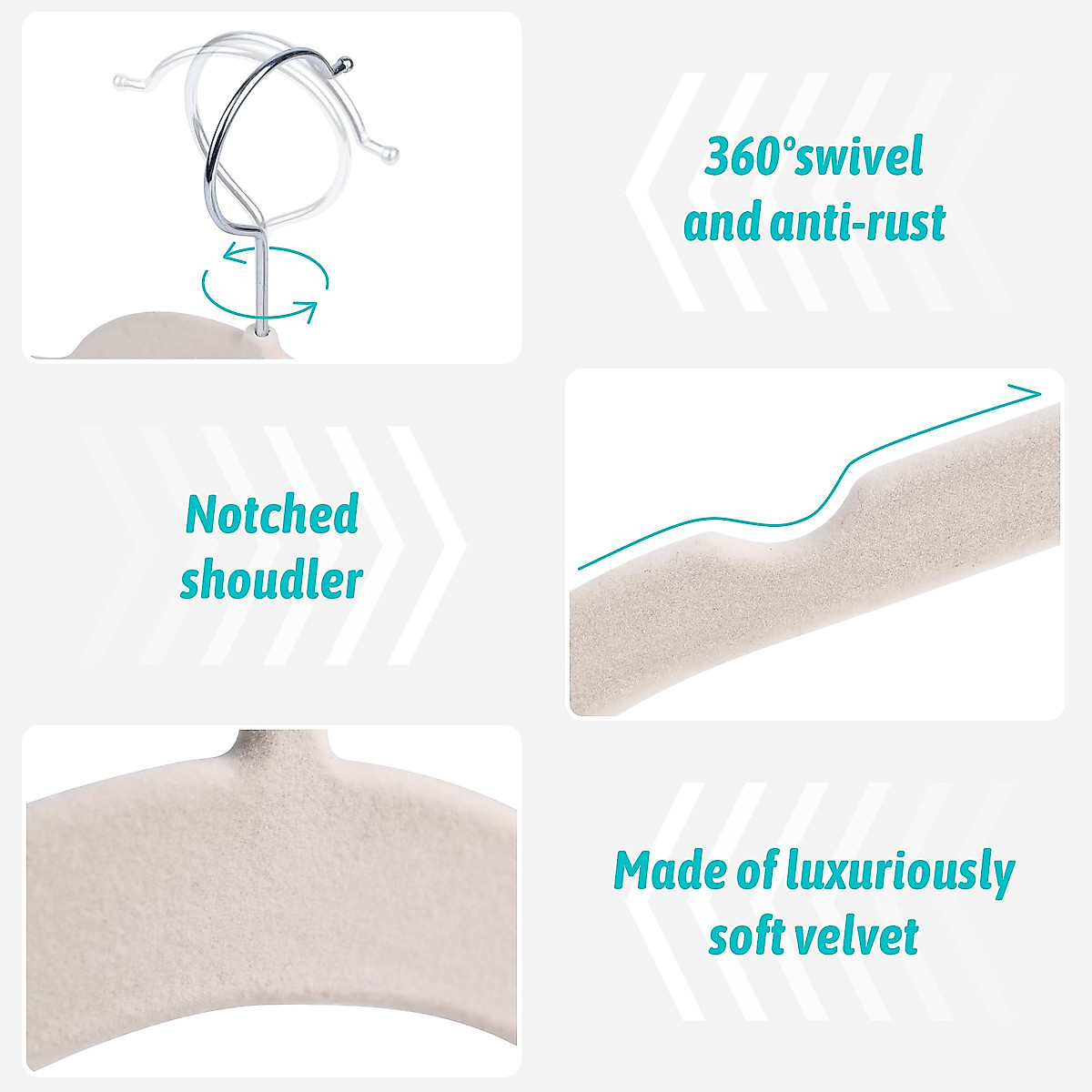 Sishynio Premium Velvet Shirt Hangers 30 Pack, Non-Slip 360° Swivel Hook Slim Flocked Coat Hanger, Space Saving Felt Hanger for for Tank Top, Blouses, Strappy Dresses