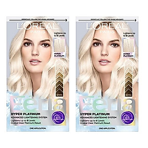 L’Oreal Paris Feria Hyper Platinum Hair Bleach, Lifts Up To 8 Levels, Includes Anti Brass Purple Conditioner, Hyper Platinum Blonde Hair Dye Kit, Pack of 2
