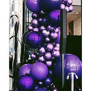6 Pack Purple 22 Inch 4D Foil Balloons Big 360 Degree Round Sephere Mylar Balloons Mirror Finish Metallic Balloons for Wedding,Birthday,Bachelorette,Baby Shower Decorations Party Supplies